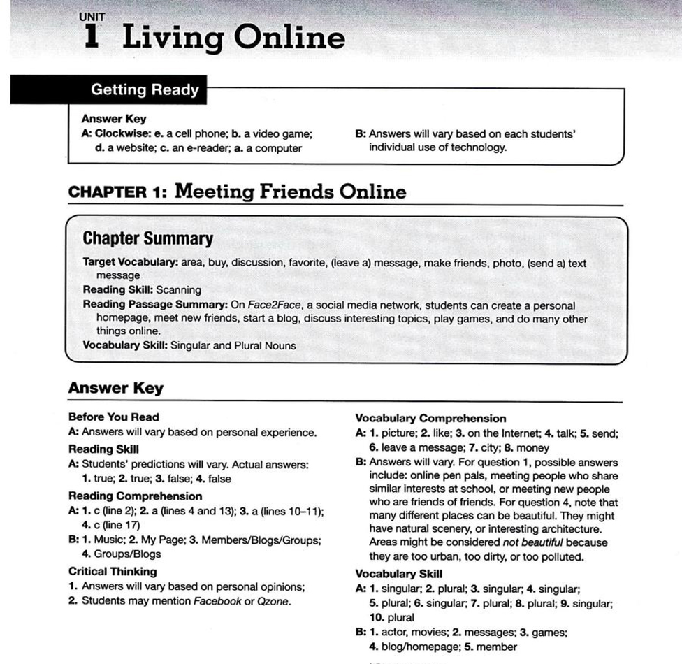 Answer Key Reading 1 - L 1 - دوره های مکالمه دکتر زبان