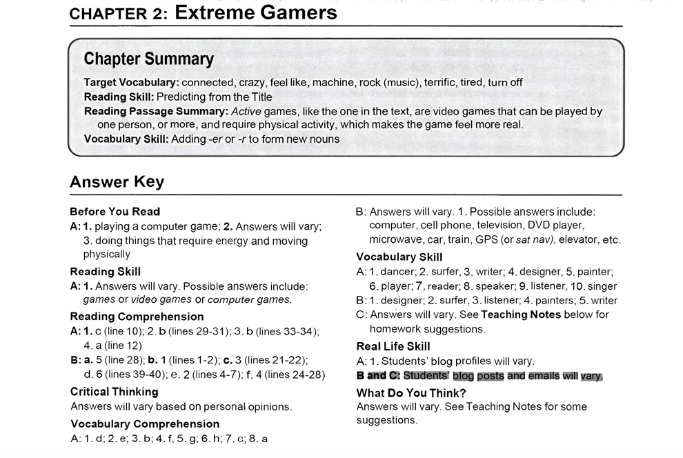 Answer Key Reading 1 - L 1 - دوره های مکالمه دکتر زبان